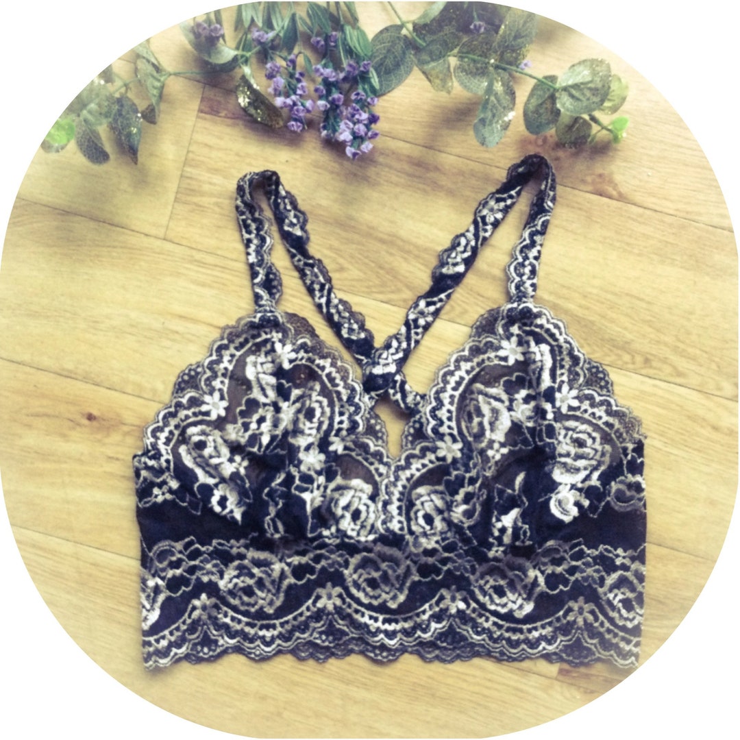 Two Tone Crossover Bralette Set in Black and Cream, Soft Lingerie by ...
