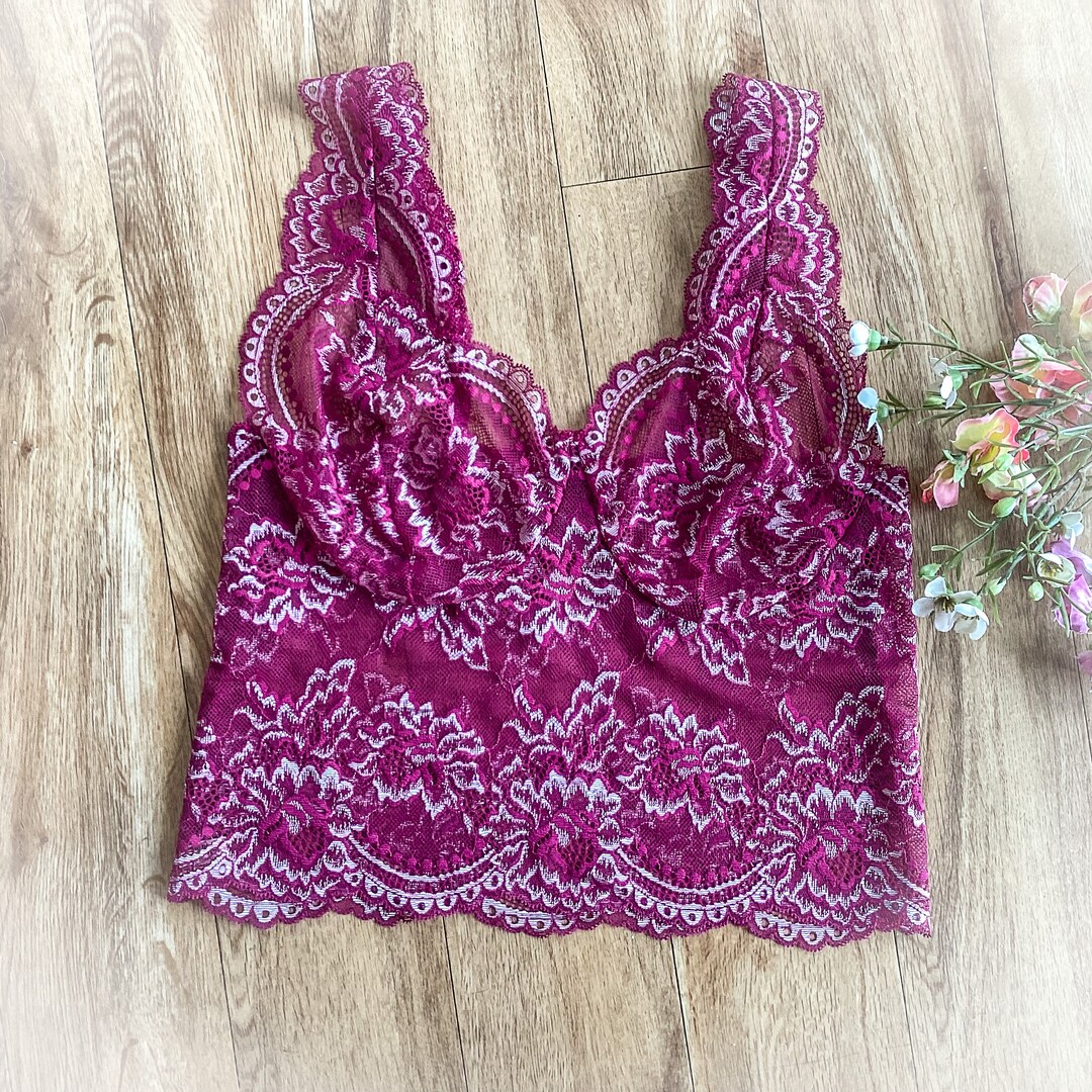 Handmade Cerise Lace Lingerie Set, Balconette Bralette, Fidditch Design ...