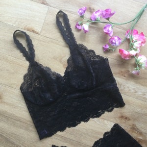 Black Lingerie Set, Gothic Underwear, Lace Pretty Strapped Bralette and ...