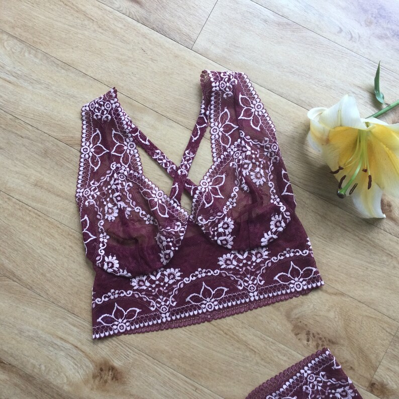 Two Tone Lace Lingerie Set, Sangria Red Bralette and Shorties - Etsy