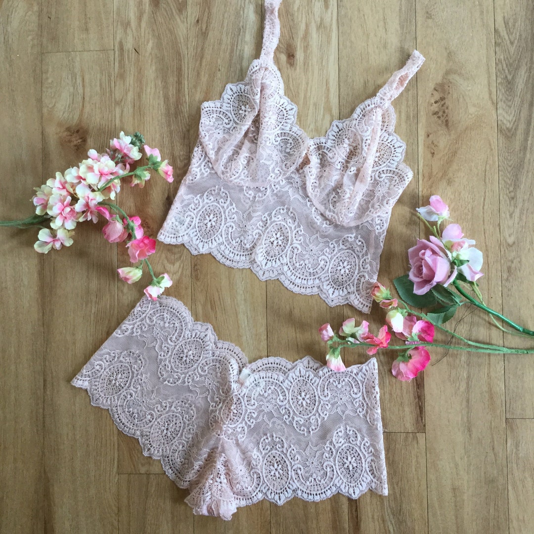 Art Deco Peach Bralette and Knicker Set Lace Lingerie by Fidditch ...