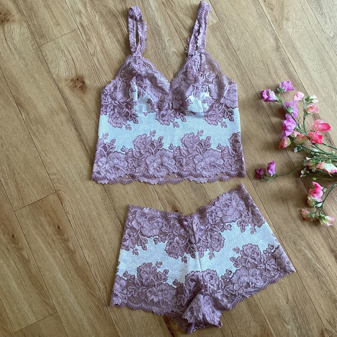 Satin and Mink Lingerie Set , Bralette and Knickers in Vintage Style ...