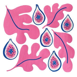 Pink Fig Illustration, Fruit Wall Art, Colorful Art, Handdrawn ...