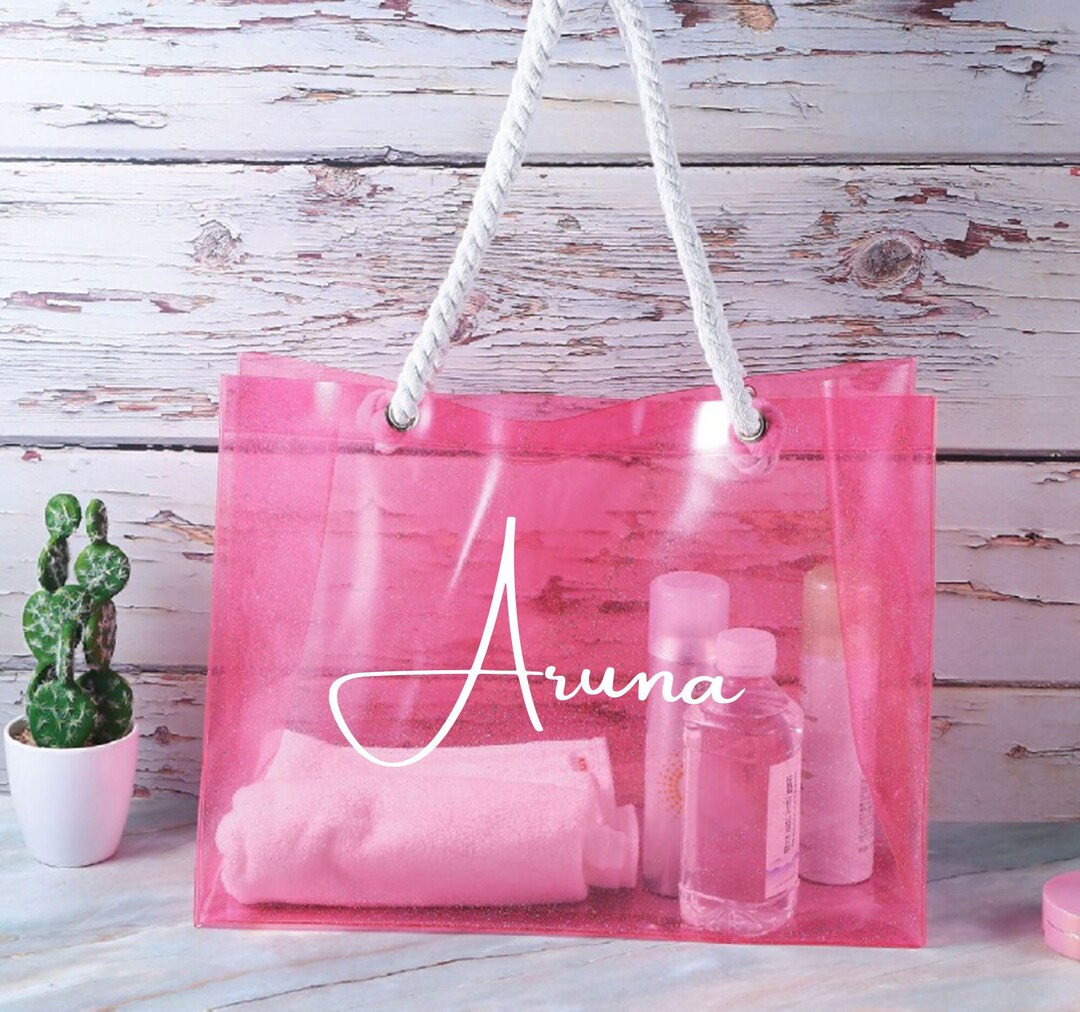 Personalized Neon Transparent Tote Bag, Bridesmaid Bachelorette Beach ...