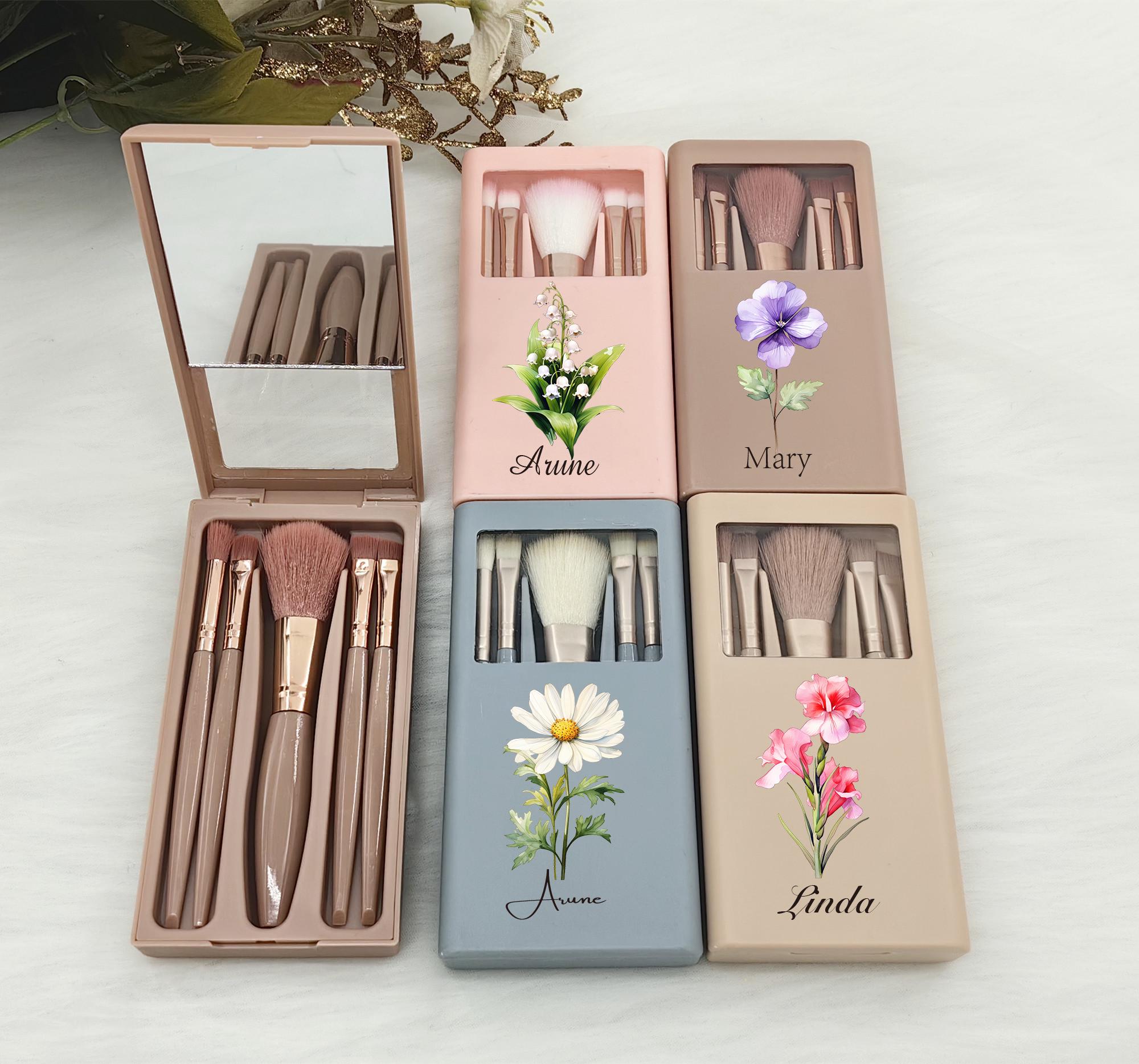 Personalized Makeup Brush Set, Makeup Brush Box With Mirror, Cosmetic ...
