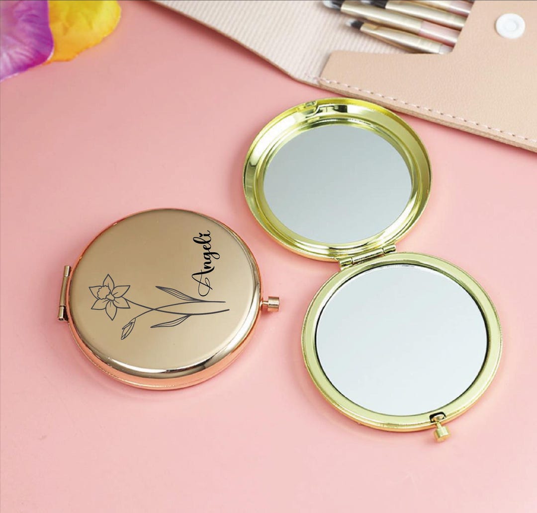 Personalized Compact Mirror,birth Flower Pocket Mirror,birthday Gifts ...