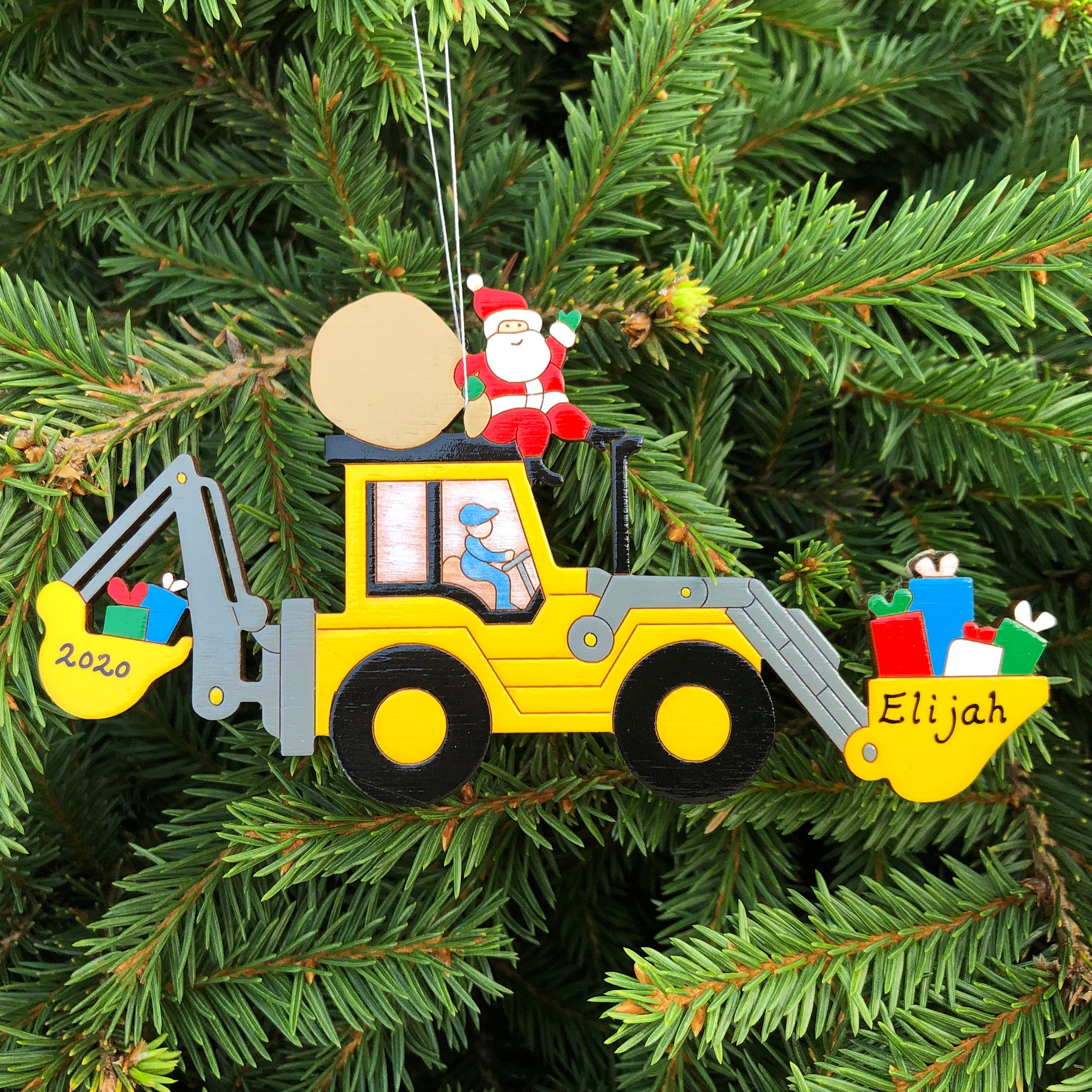 Personalized Christmas Backhoe Loader Construction Ornament- Wood ...
