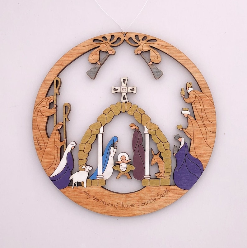 Unique Nativity Round Christmas Ornament Manger Scene Wood - Etsy