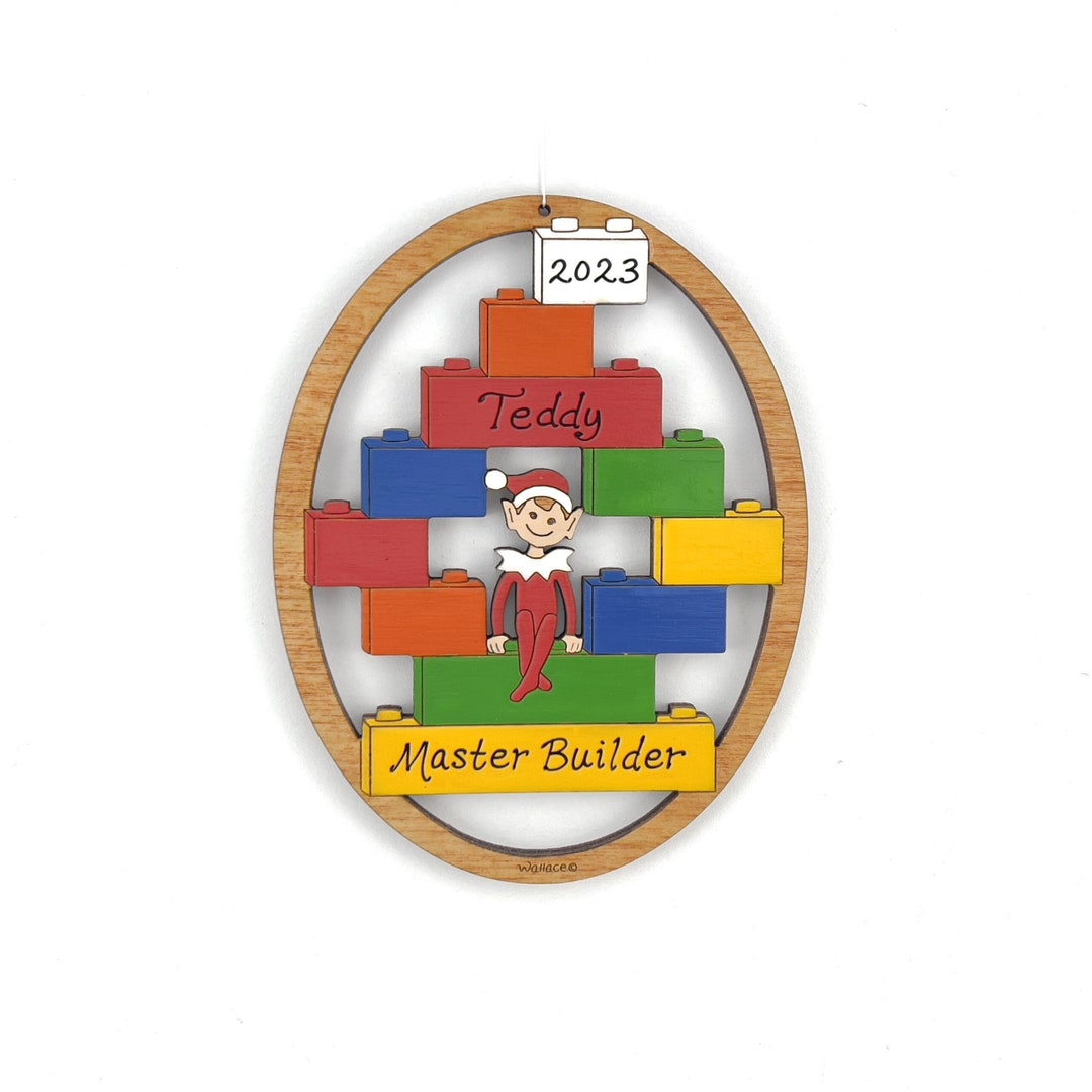 Personalized Christmas Brick Builder Blocks Ornament Wood, Laser Cut ...