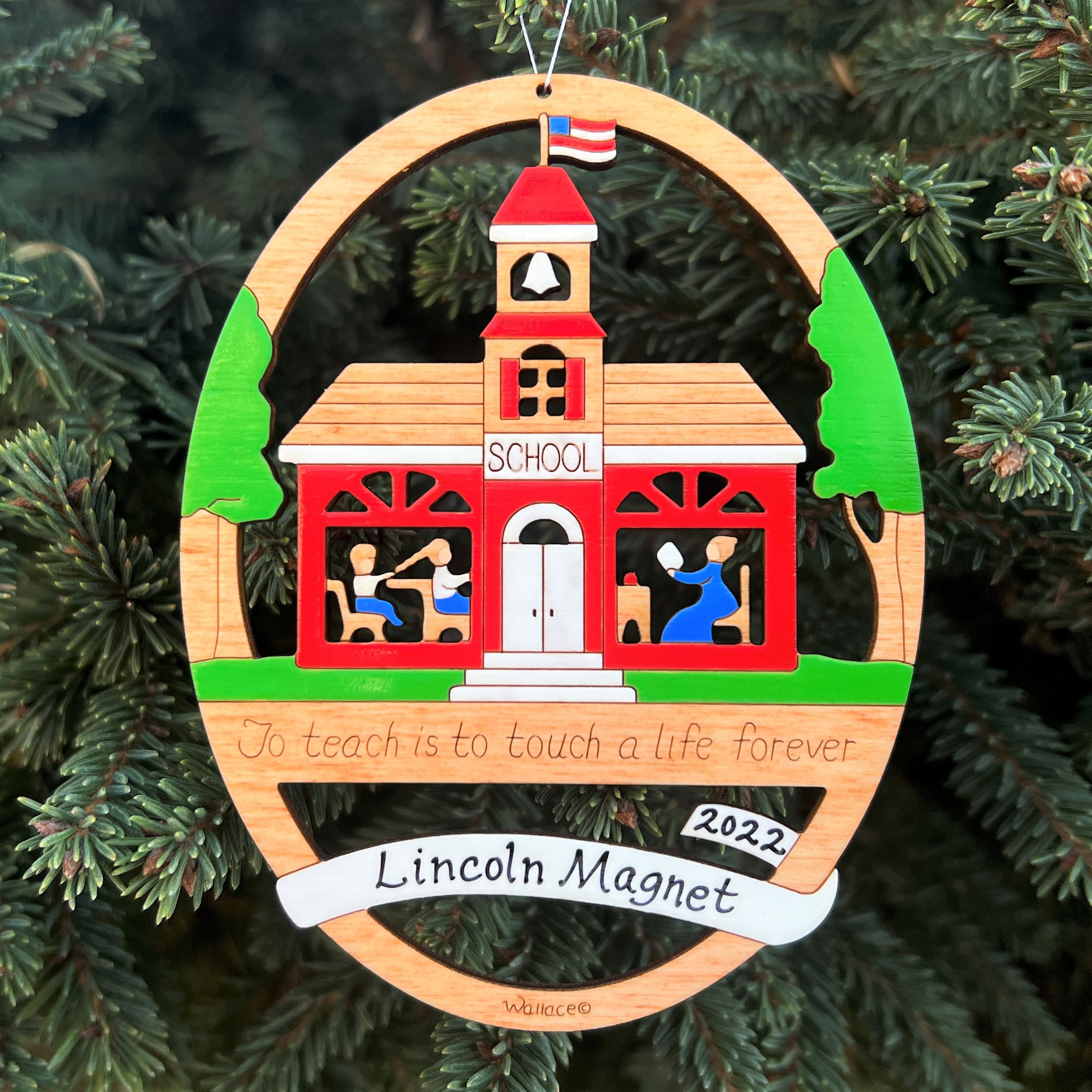 Personalized School House Teacher Christmas Ornament Wood - Etsy