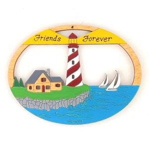 Lighthouse Summer Sailboat Scene Ornament-wood, Laser Cut, Hand Painted ...