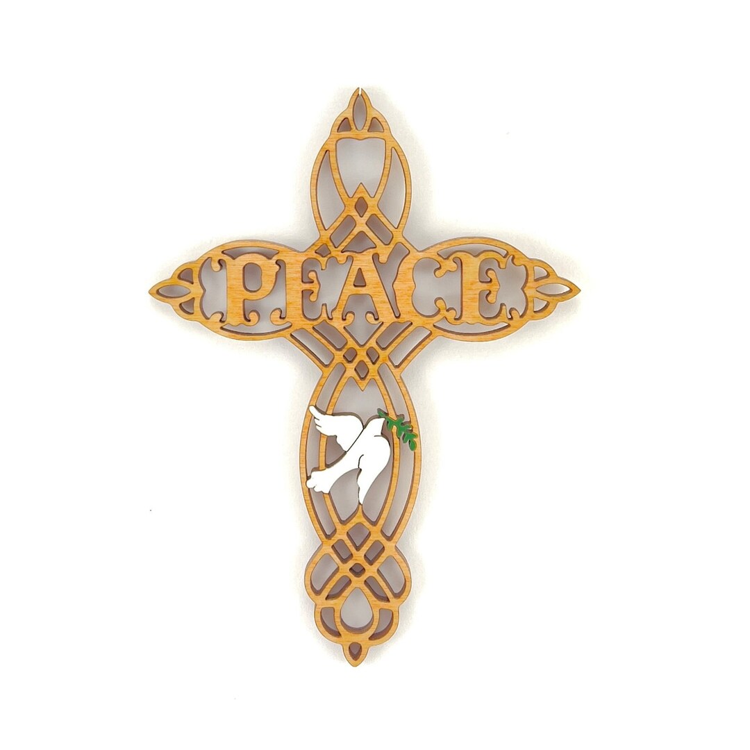 Peace Cross Ornament-wood Laser Cut, Hand Painted - Etsy