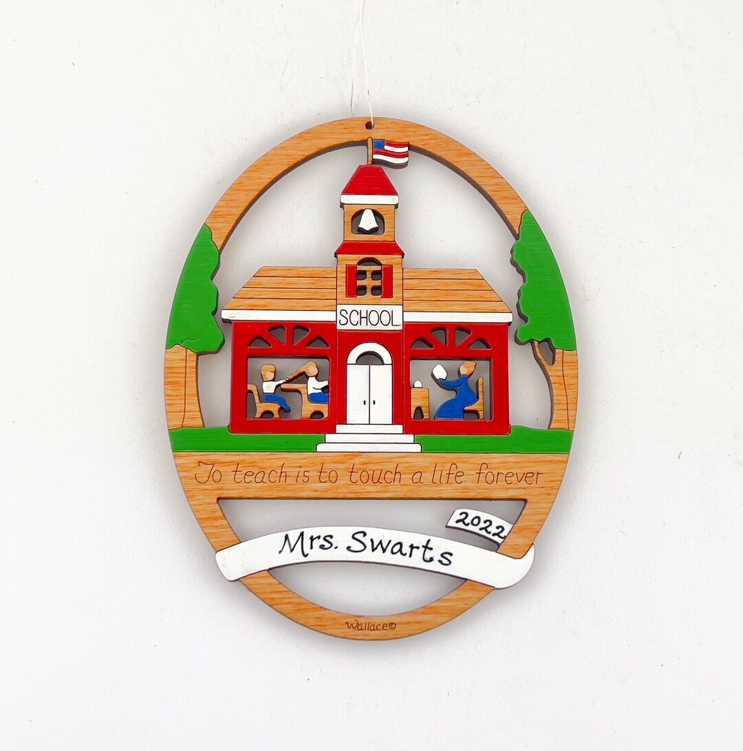 Personalized School House Teacher Christmas Ornament Wood, Laser Cut ...