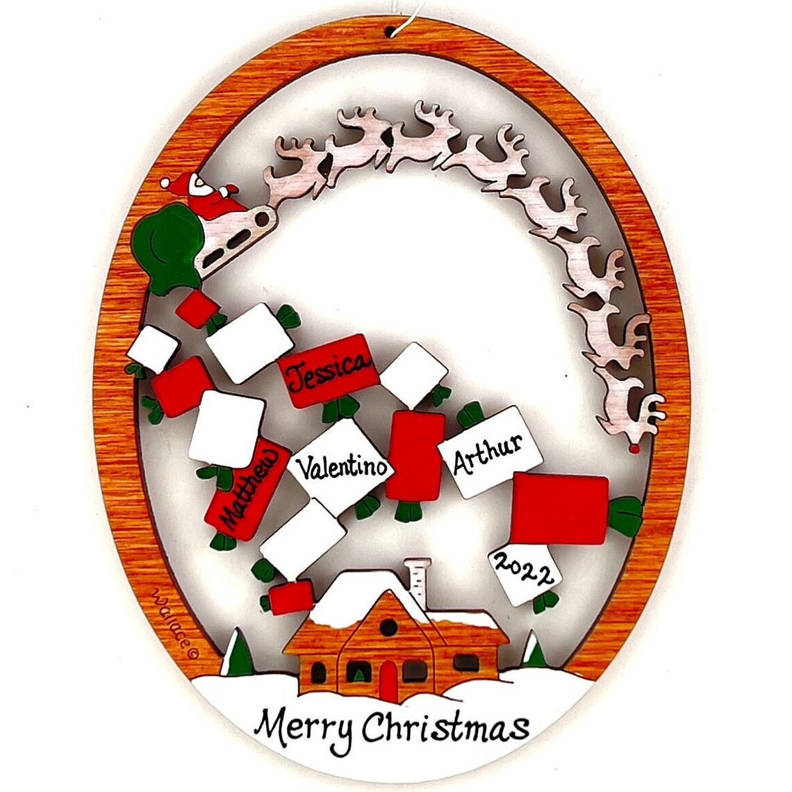 Personalized Santa's Sleigh Dropping Presents Christmas Ornament- Wood ...