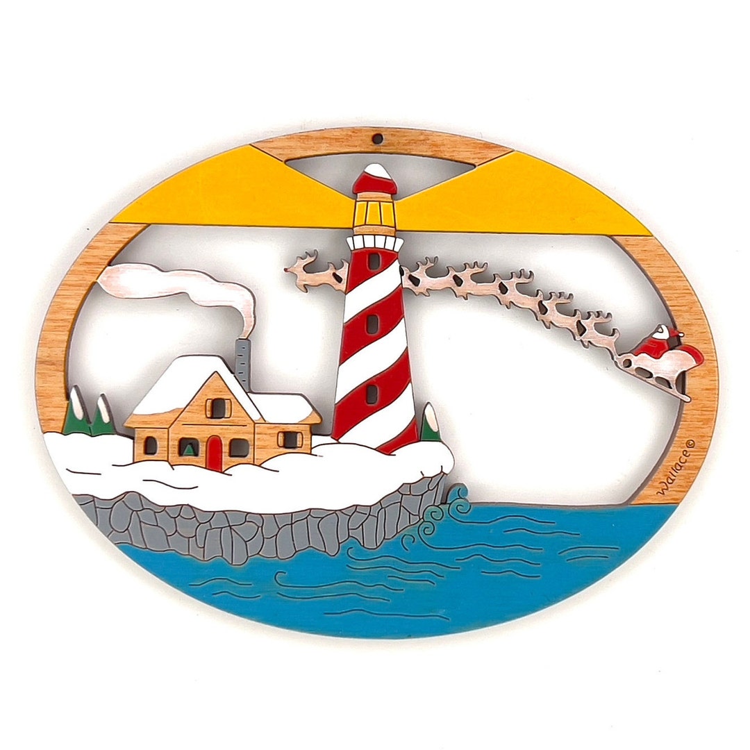 Lighthouse Winter Christmas Scene Ornament-wood, Laser Cut, Hand ...