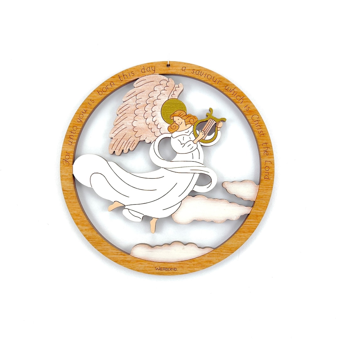 Round Angel Ornament-wood, Laser Cut, Hand Painted - Etsy