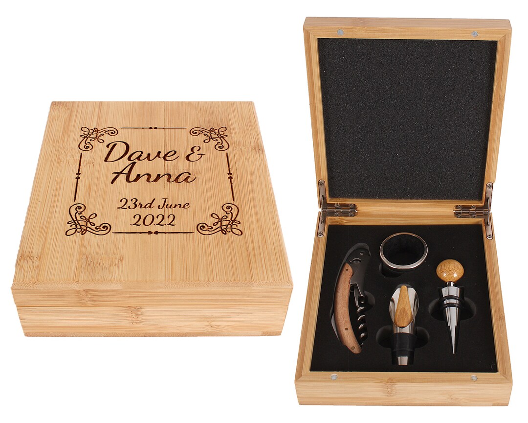 Personalised Wine Sommelier Set Kit, Wine Lovers Bamboo Cork Screw ...