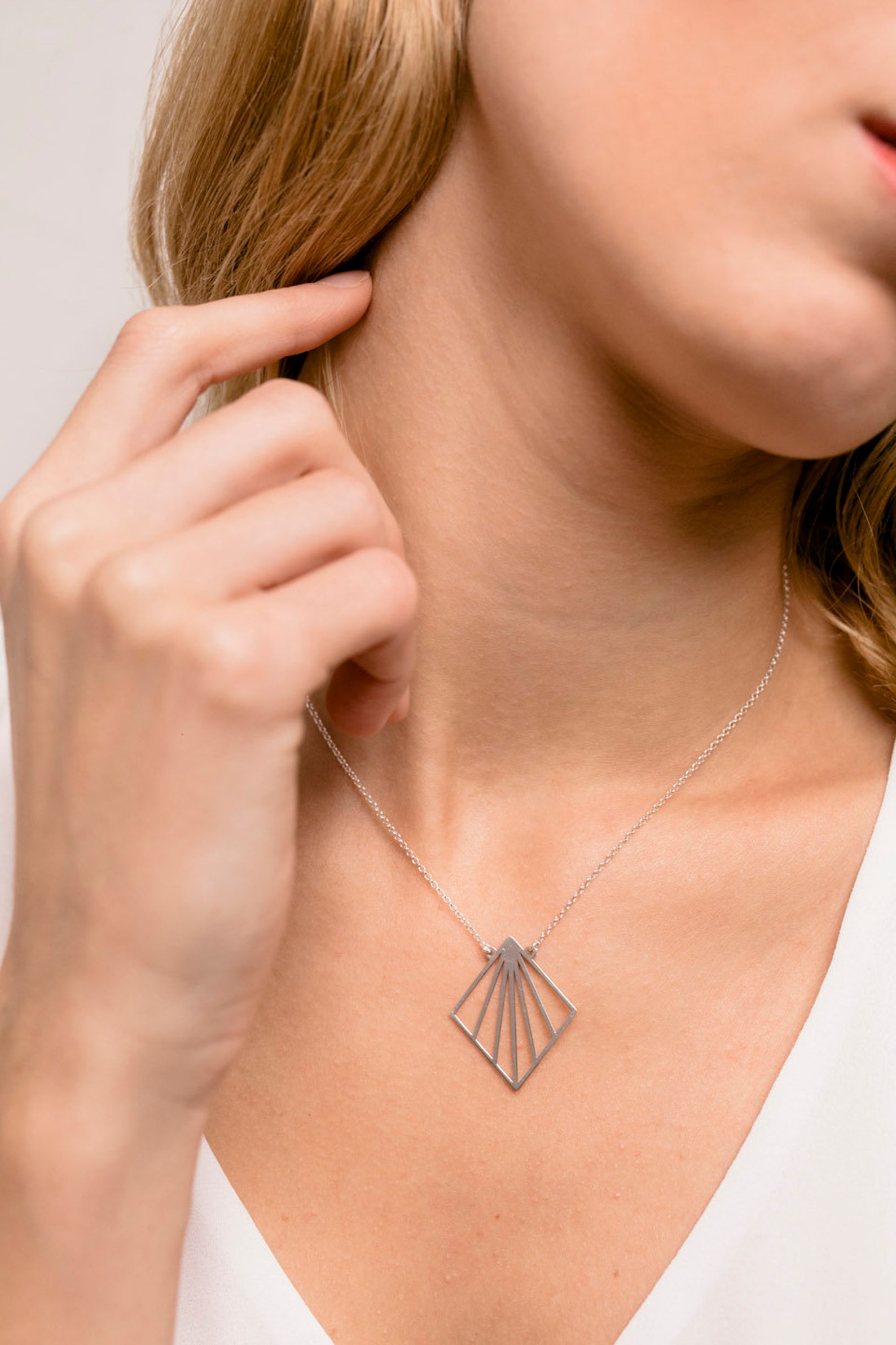 Buy SILVER Necklace. RHOMBUS. Sterling Silver 925. Delicate and Elegant ...