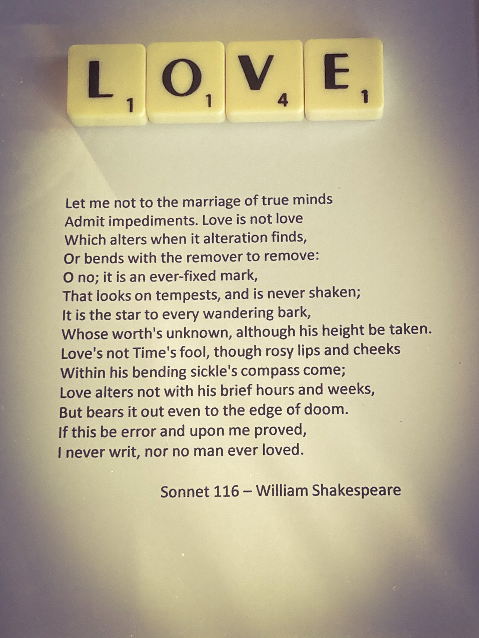 Shakespeare Sonnet 116 Scrabble Love Quote Picture Gift - Valentine ...