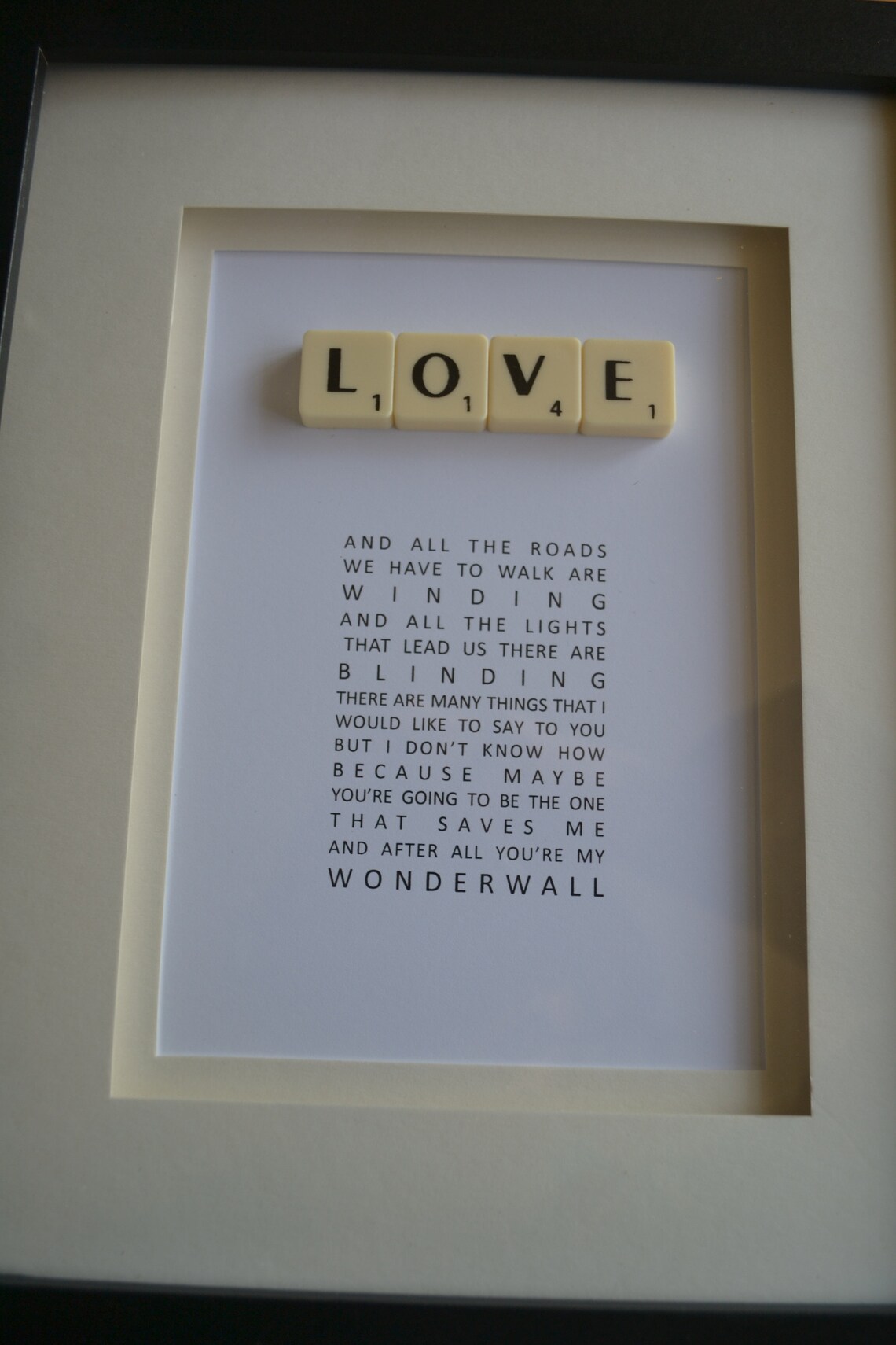 Oasis Wonderwall LOVE Scrabble Song Lyrics Valentine - Etsy