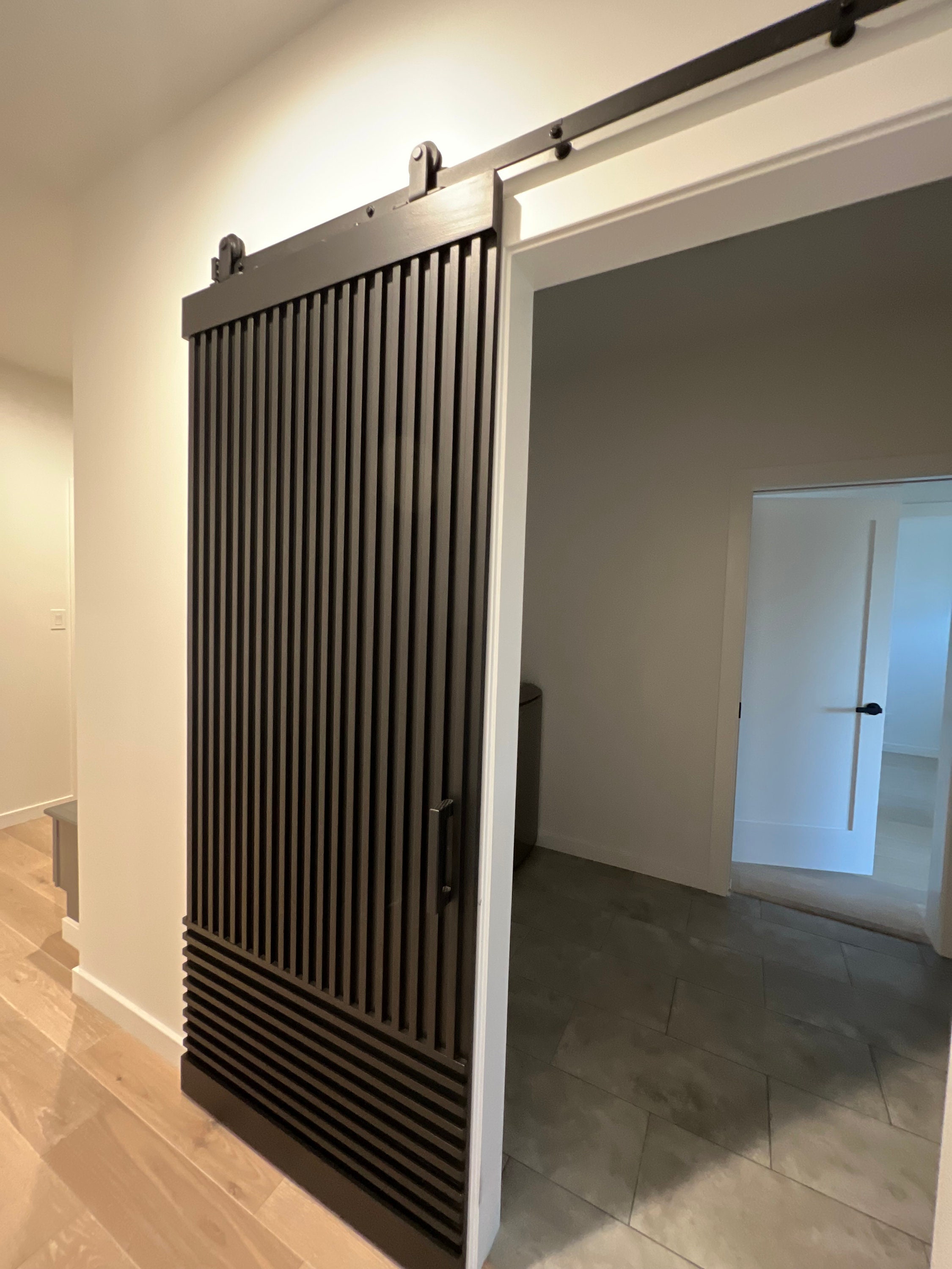 Custom Ribbed Interior Sliding Barn Door – Modern Minimalist, Hardware ...