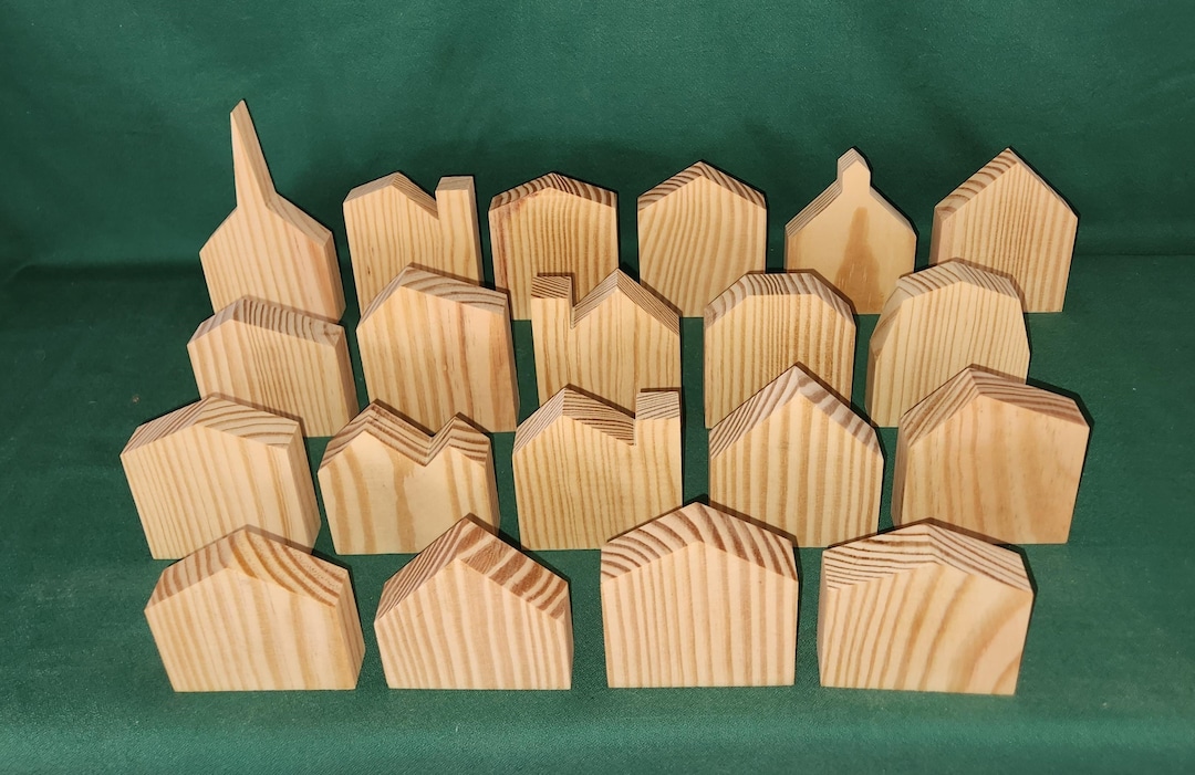 20 Piece Set... Assorted Wood House Shapes. Christmas Village, Holiday ...