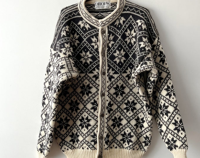Vintage Unisex Scandinavian Sweater Norwegian Cardigan Knit Snowflake ...