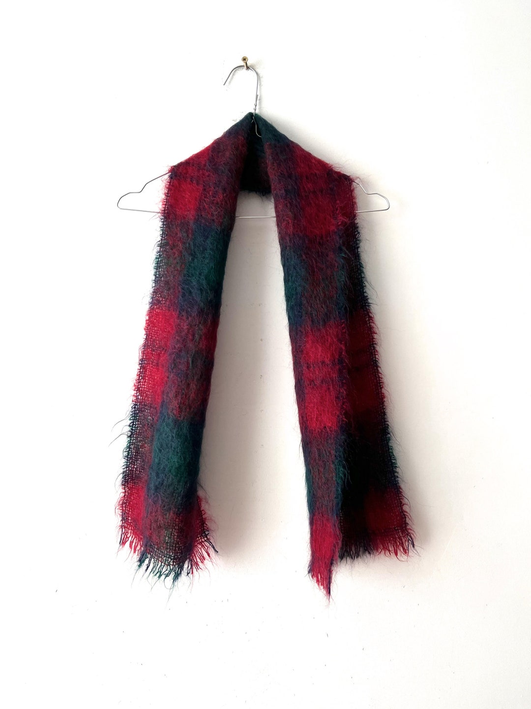 Vintage Mohair Scarf Gentlemen's Plaid Scarf Red Green Scarf Warm ...