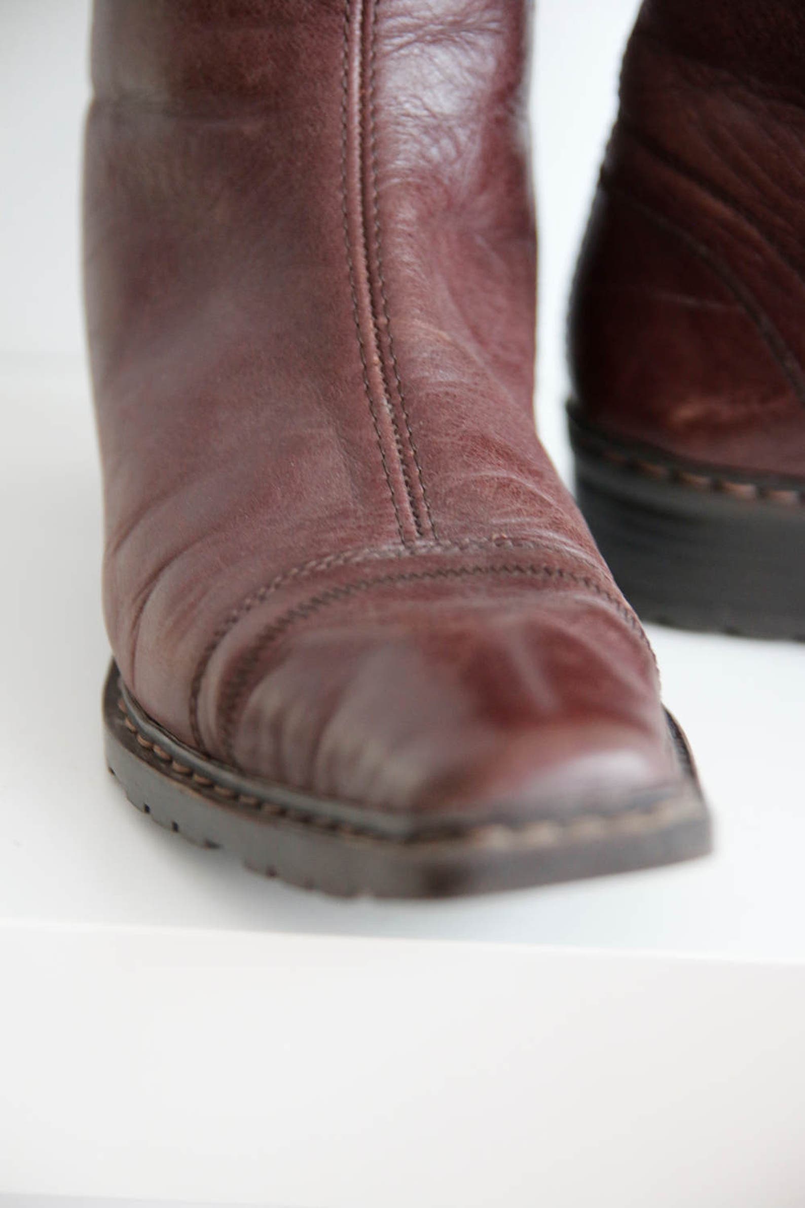 Vintage Red Leather Boots Warm Leather Boots Genuine Leather Boots Dark ...