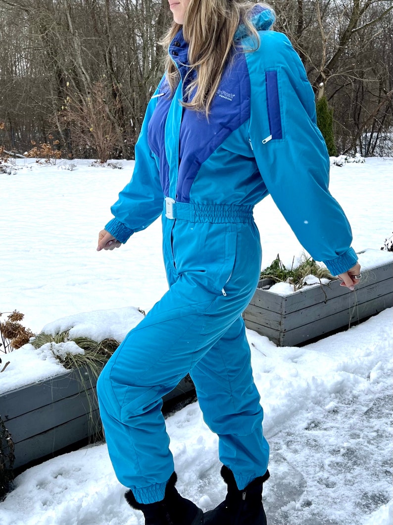 Vintage Blue Skiing Suit One Piece Snow Suit Women's Retro Ski Suit ...