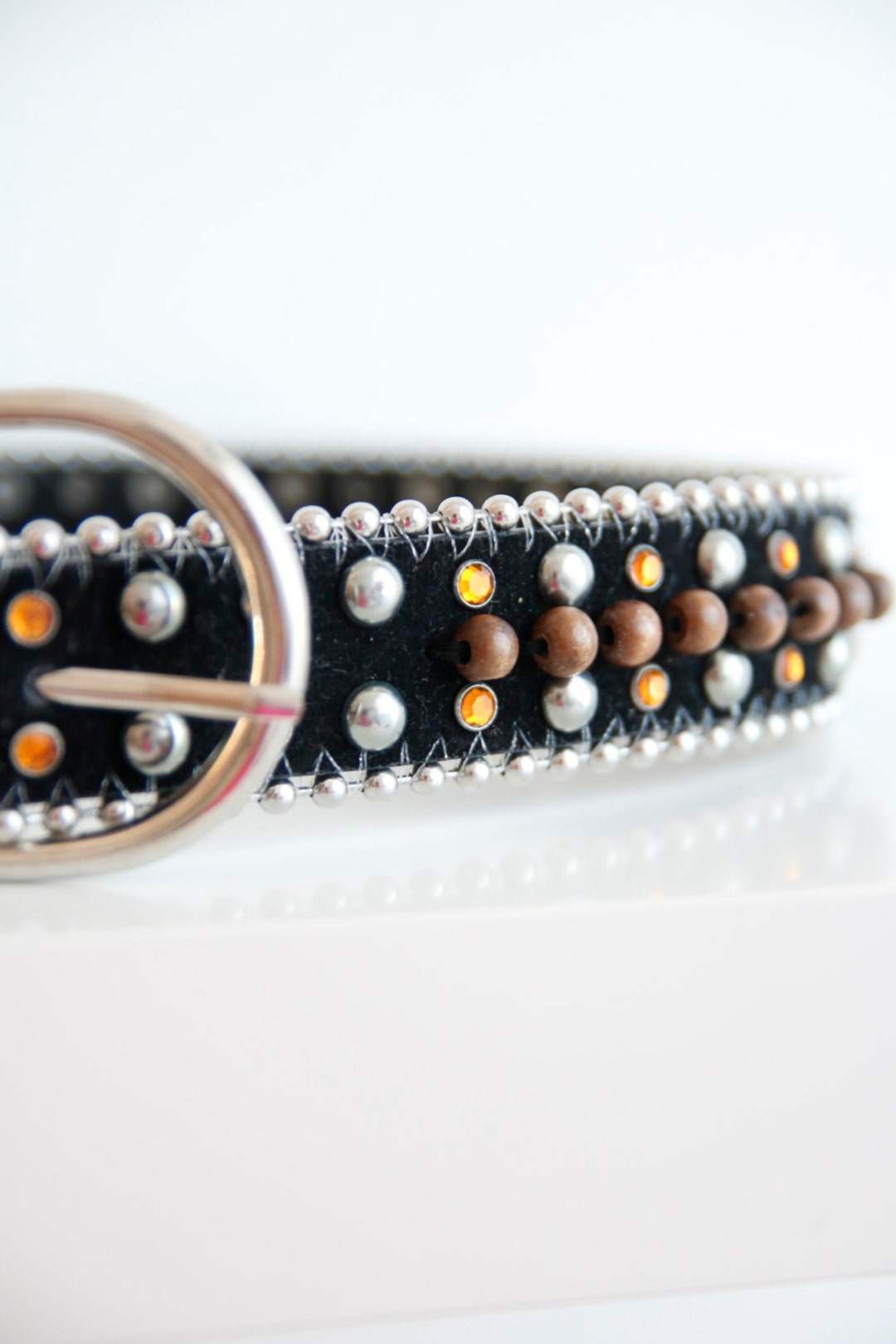 Vintage Vegan Leather Belt Boho Belt Gypsy Belt Belt With Pearls ...