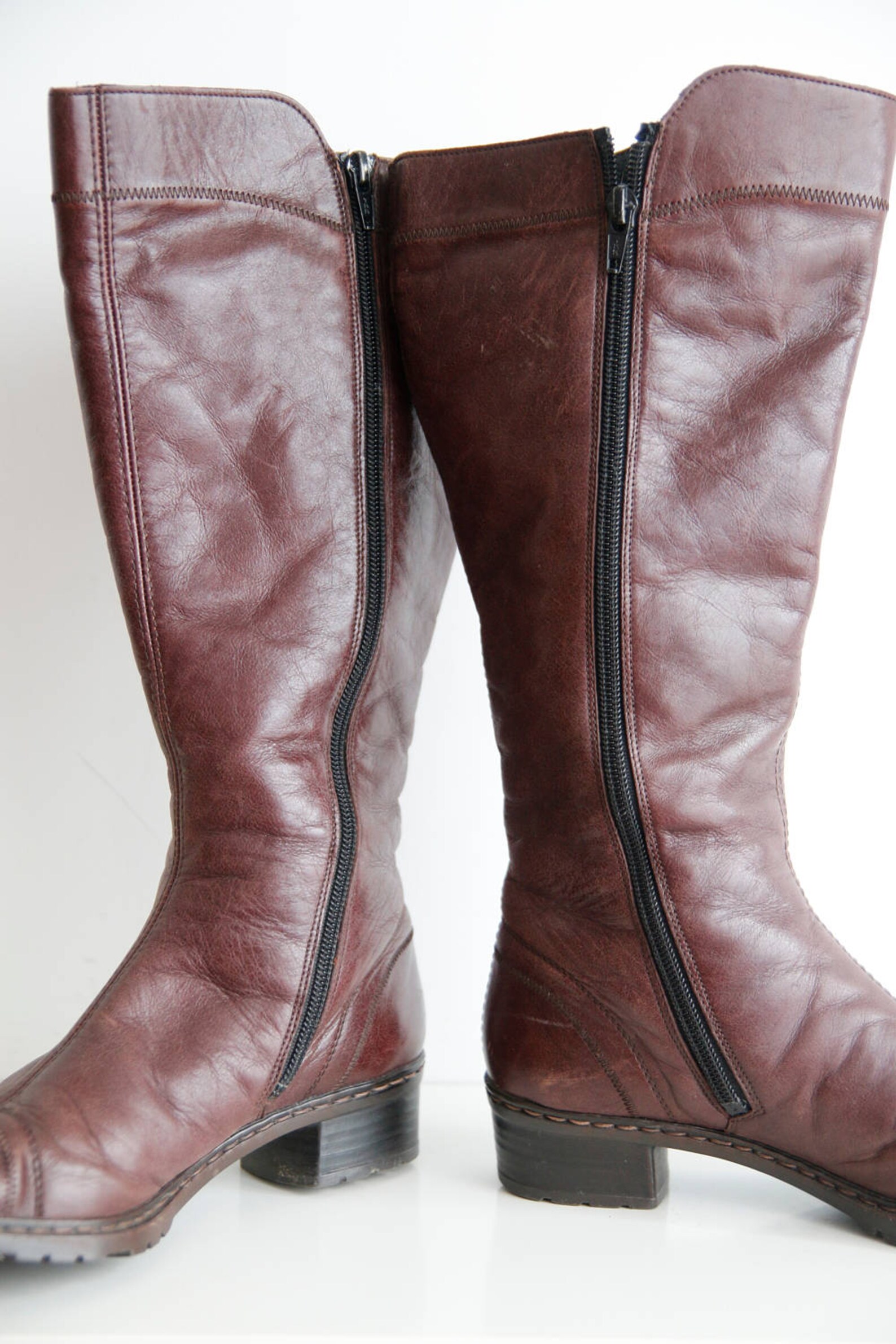 Vintage Red Leather Boots Warm Leather Boots Genuine Leather Boots Dark ...