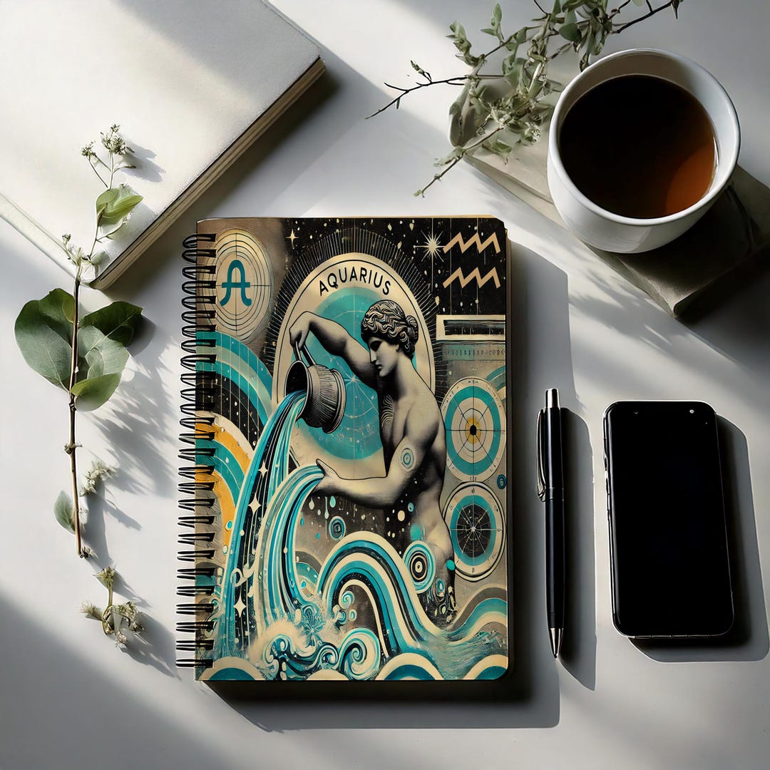 Aquarius Zodiac Spiral Notebook: Astrological Journal for Creativity ...