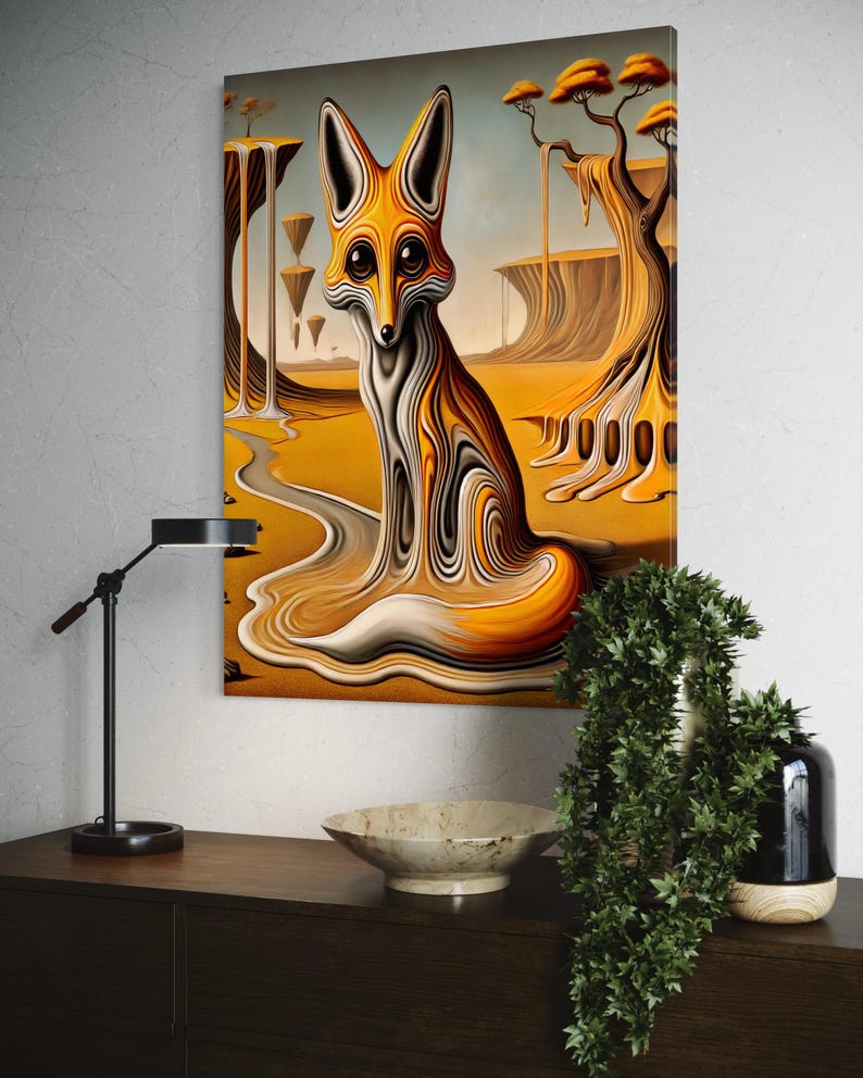 Melting Fox Surreal Art: Original Canvas Painting, Nature Inspired ...
