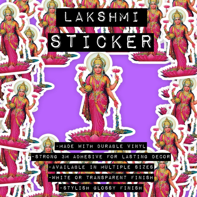 Lakshmi Hindu Art Die-cut Sticker, Feng Shui Decal, Meditation Altar ...