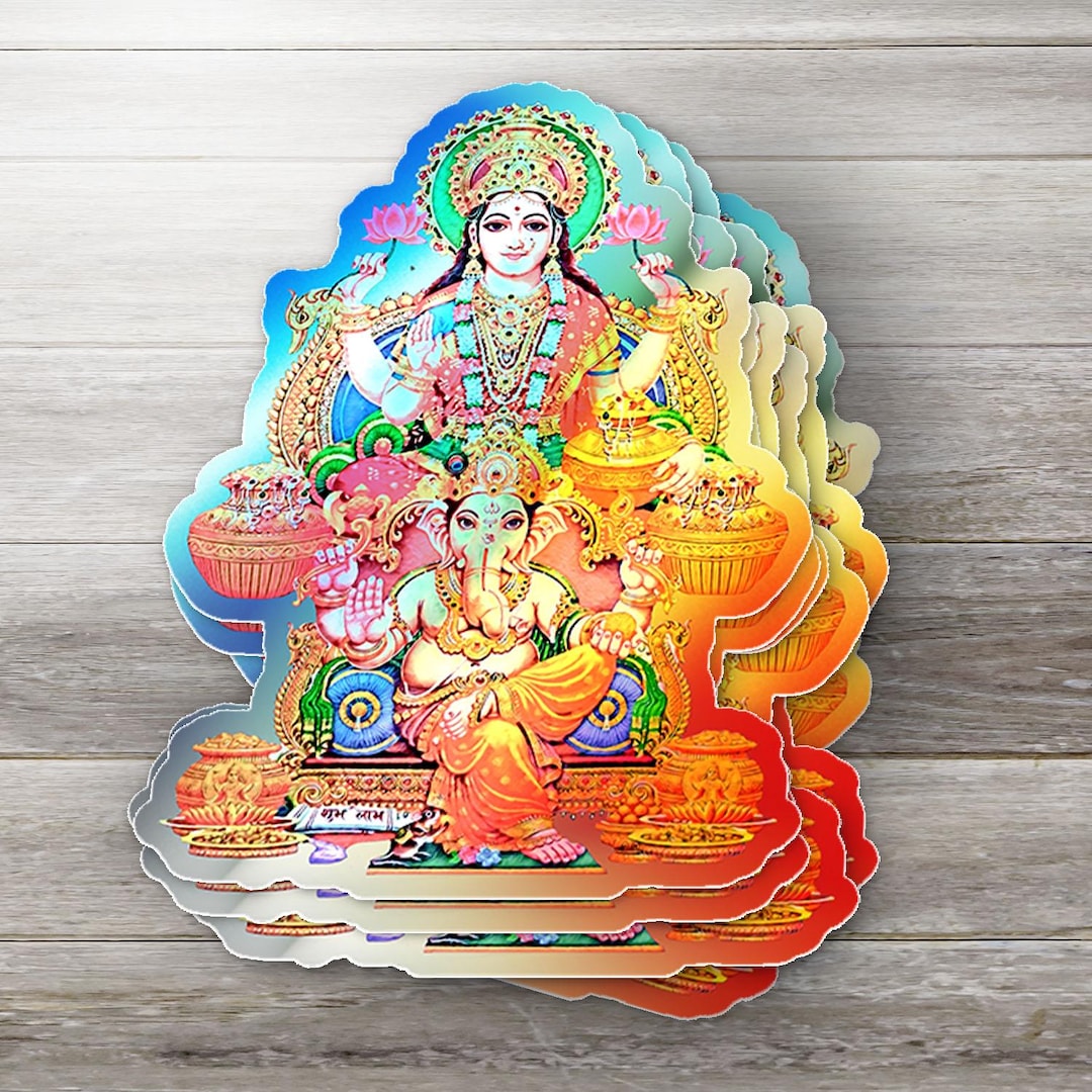 Holographic Lakshmi and Ganesha Die-cut Sticker - Divine Hindu Deity ...