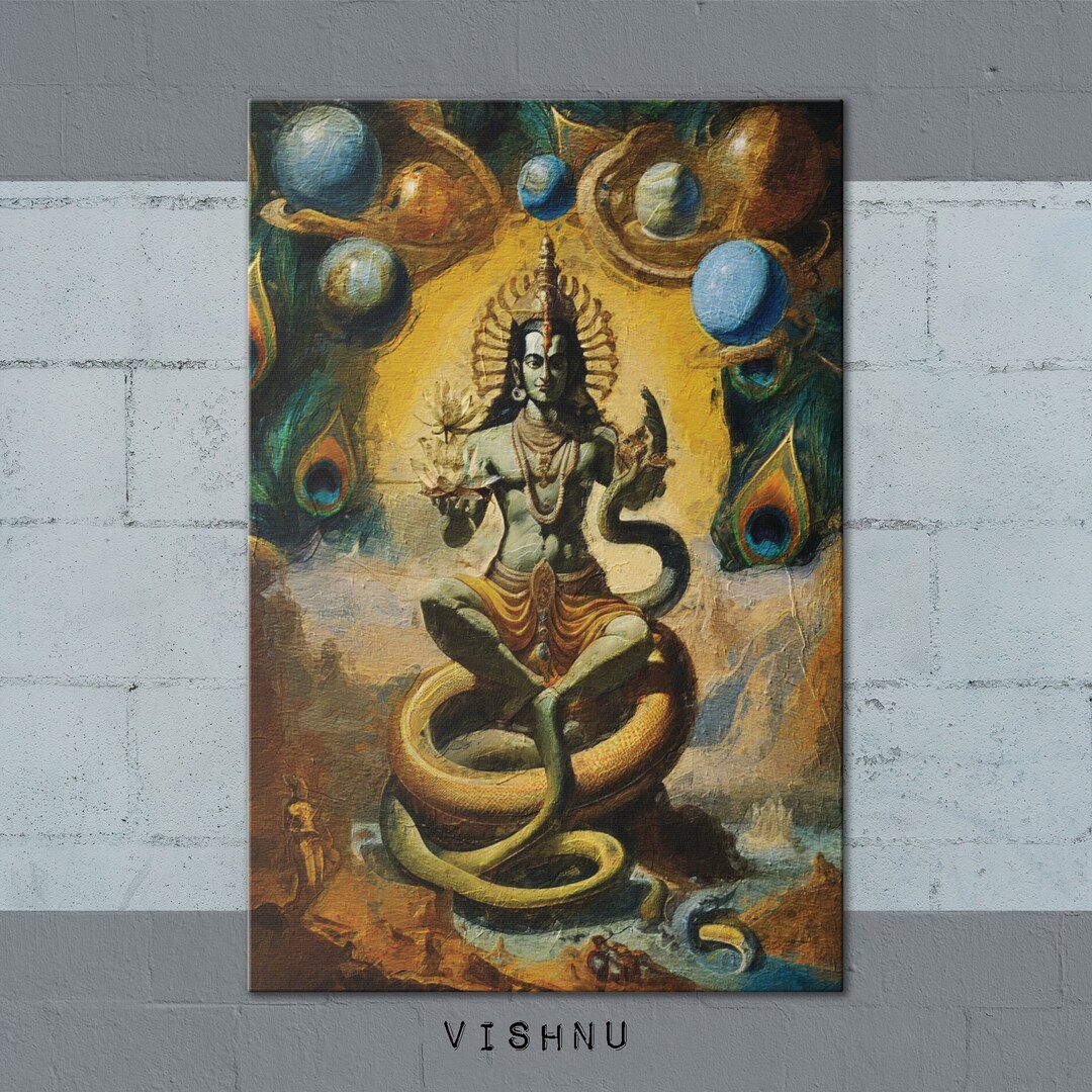 Vishnu Canvas Print: Cosmic Preserver, Hindu God Wall Art (16x24 Inch ...