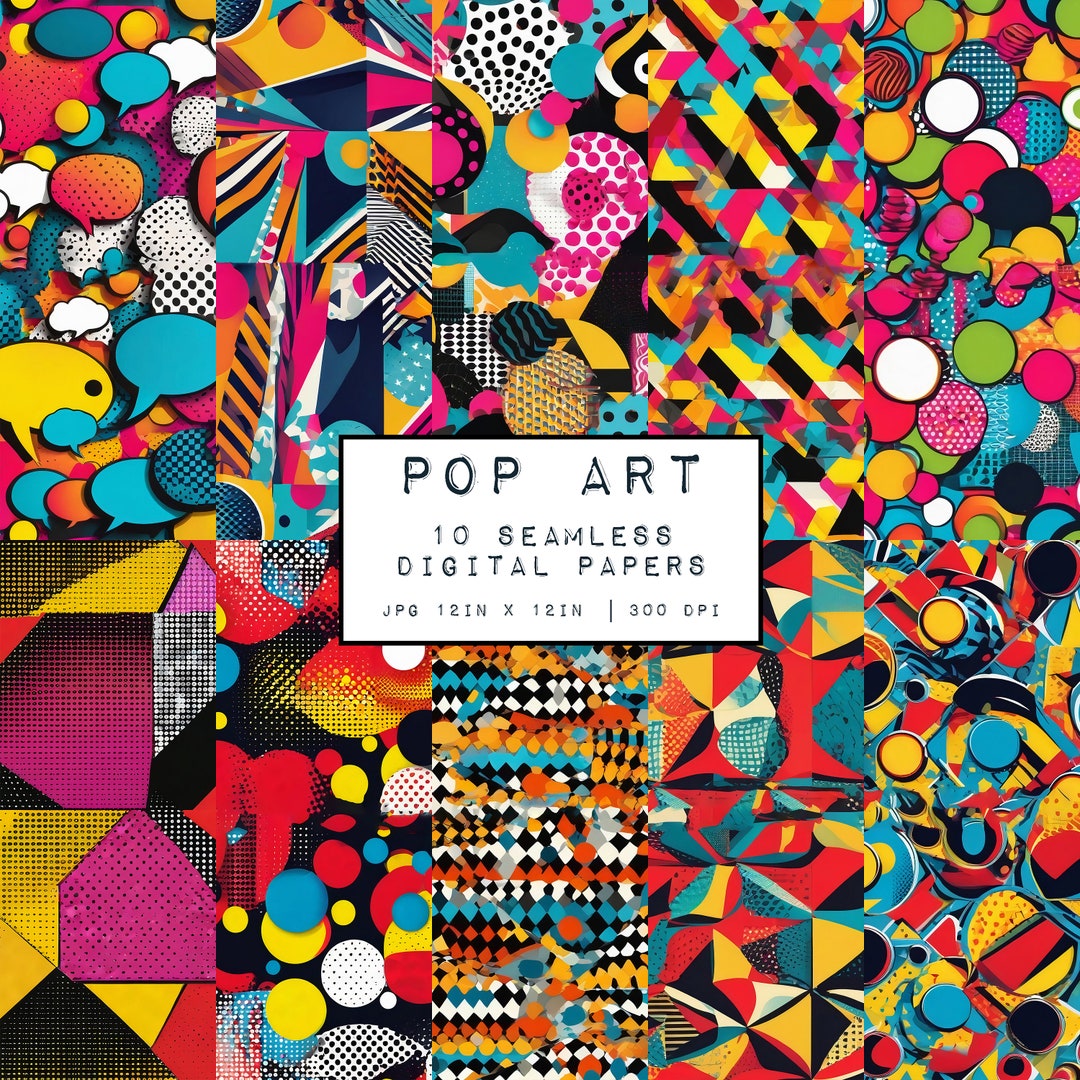 Colorful Retro Pop Art Digital Patterns Pack for Scrapbooking and ...