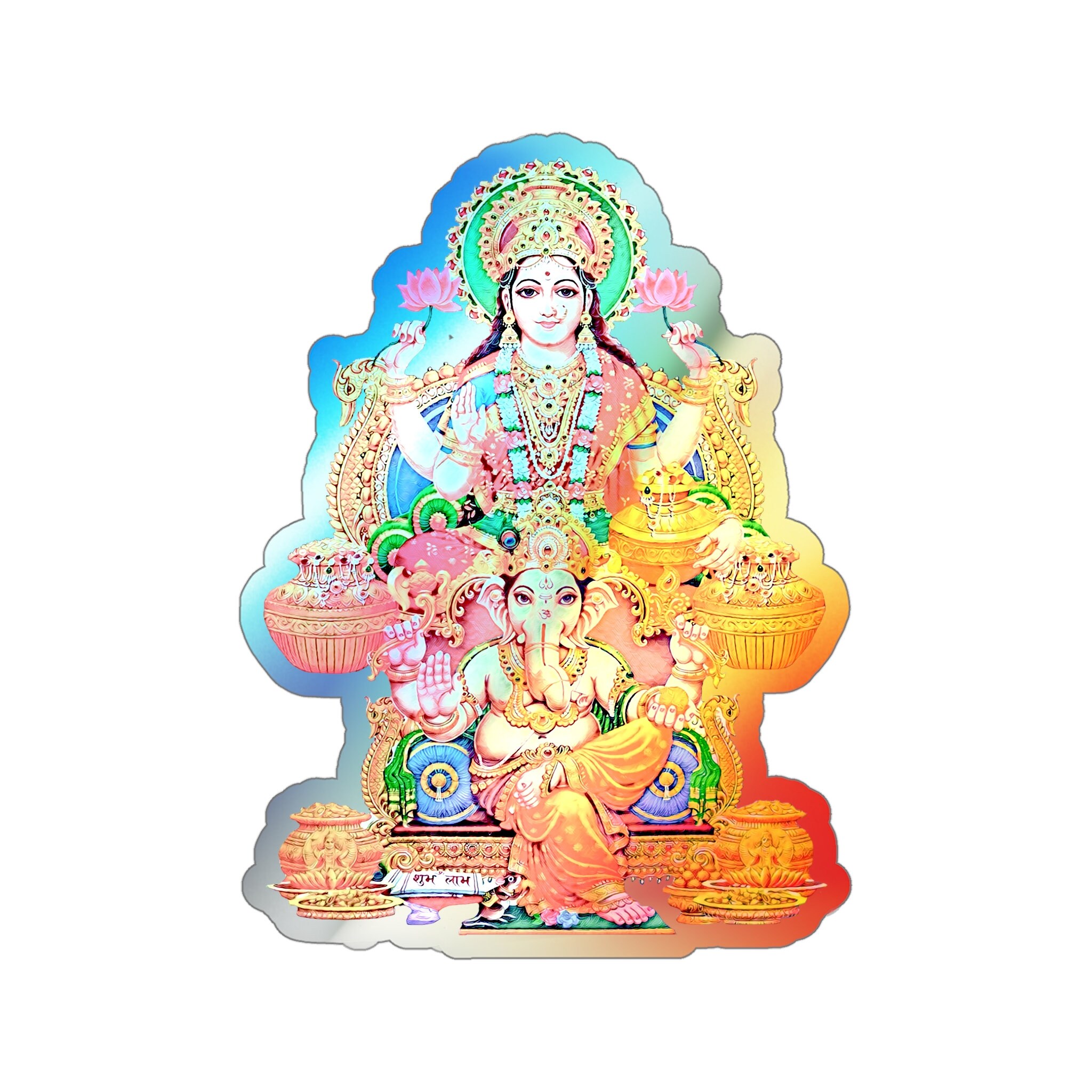 Holographic Lakshmi and Ganesha Die-cut Sticker Divine Hindu Deity ...