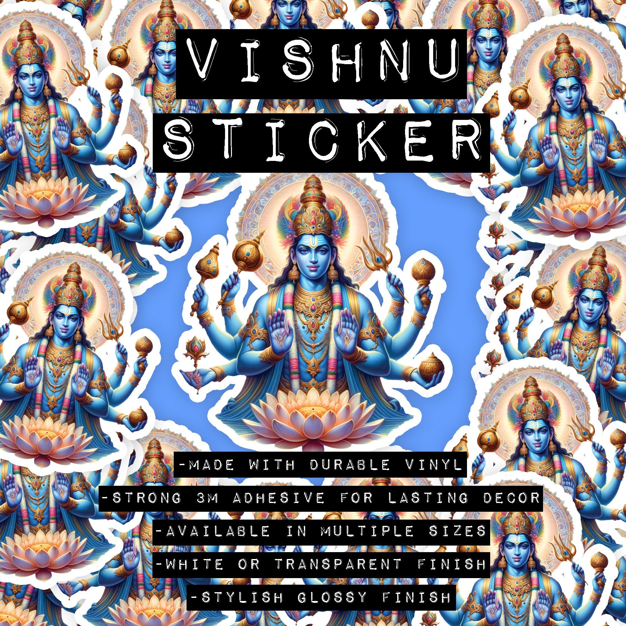 Hindu God Vishnu Art Decal - Sacred Sticker Decor for Spiritual Spaces ...