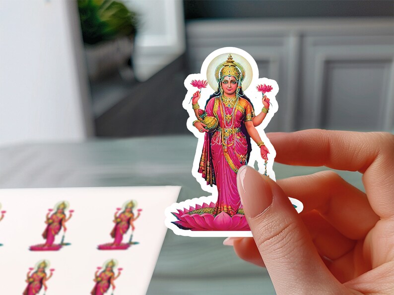 Lakshmi Hindu Art Die-cut Sticker, Feng Shui Decal, Meditation Altar ...