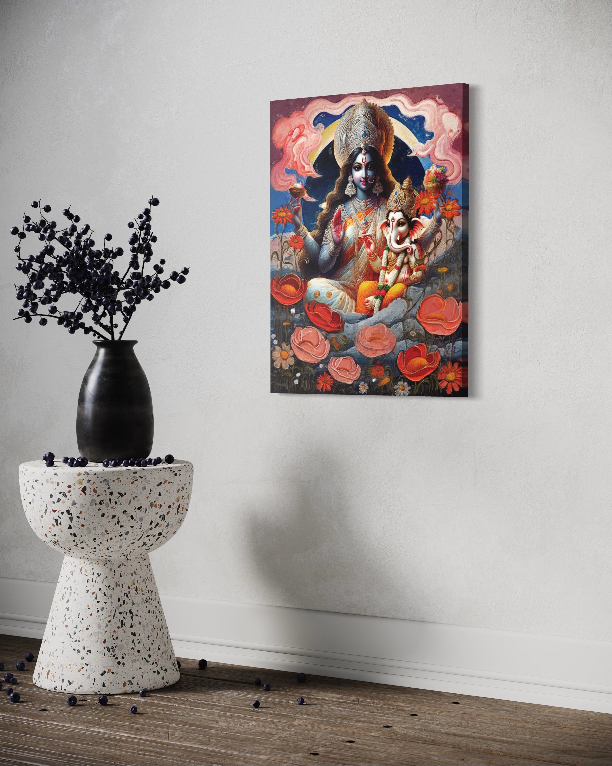Parvati With Baby Ganesha Hindu Goddess Canvas Print - Spiritual Altar ...