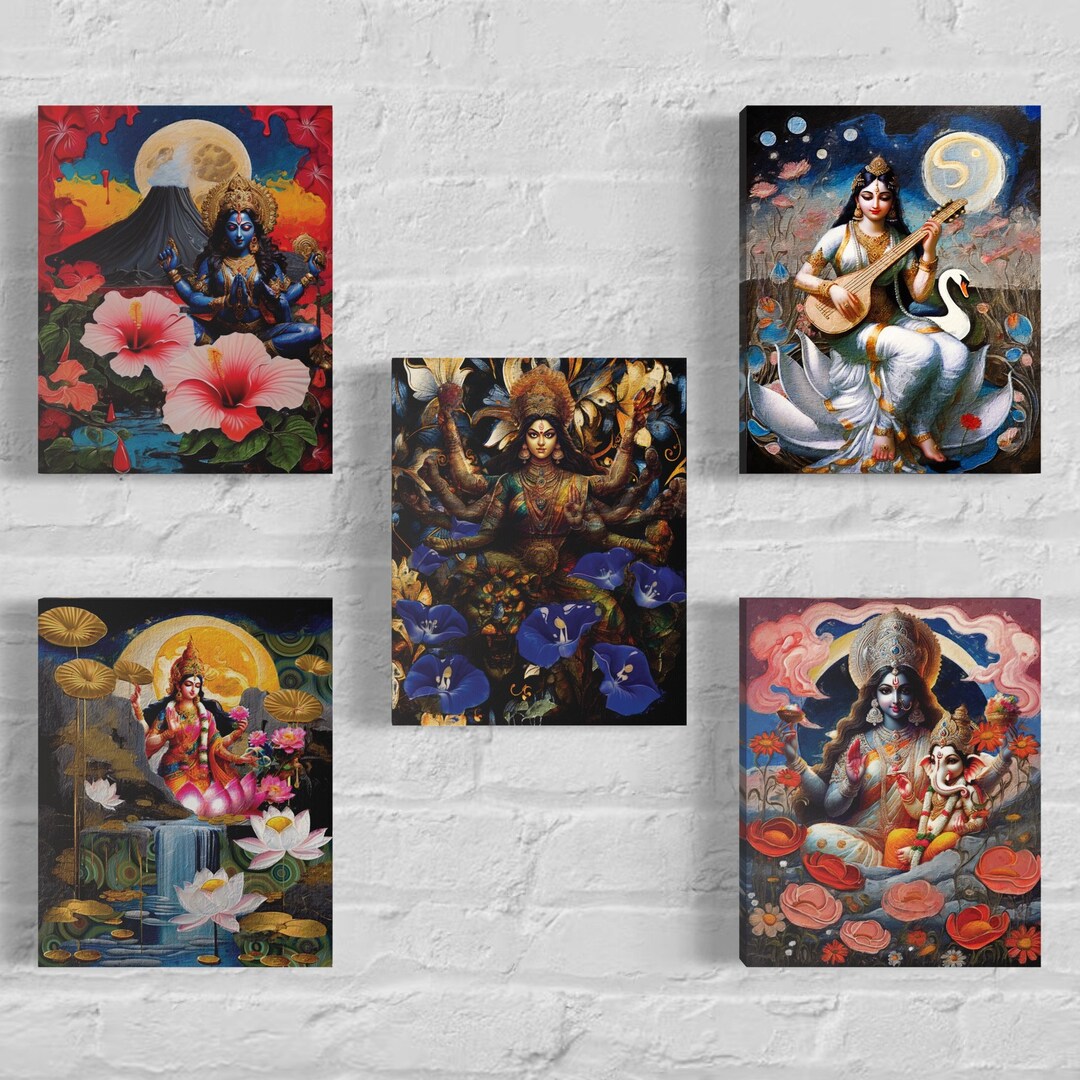 Divine Hindu Goddess Canvas Set: Altar Decor, Spiritual Art Gallery ...