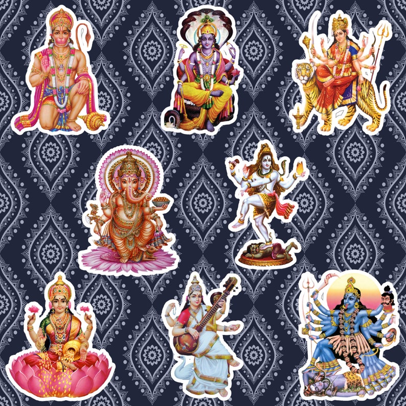 Hindu Deity Sticker Set Ganesha, Hanuman, Kali, Durga, Vishnu ...