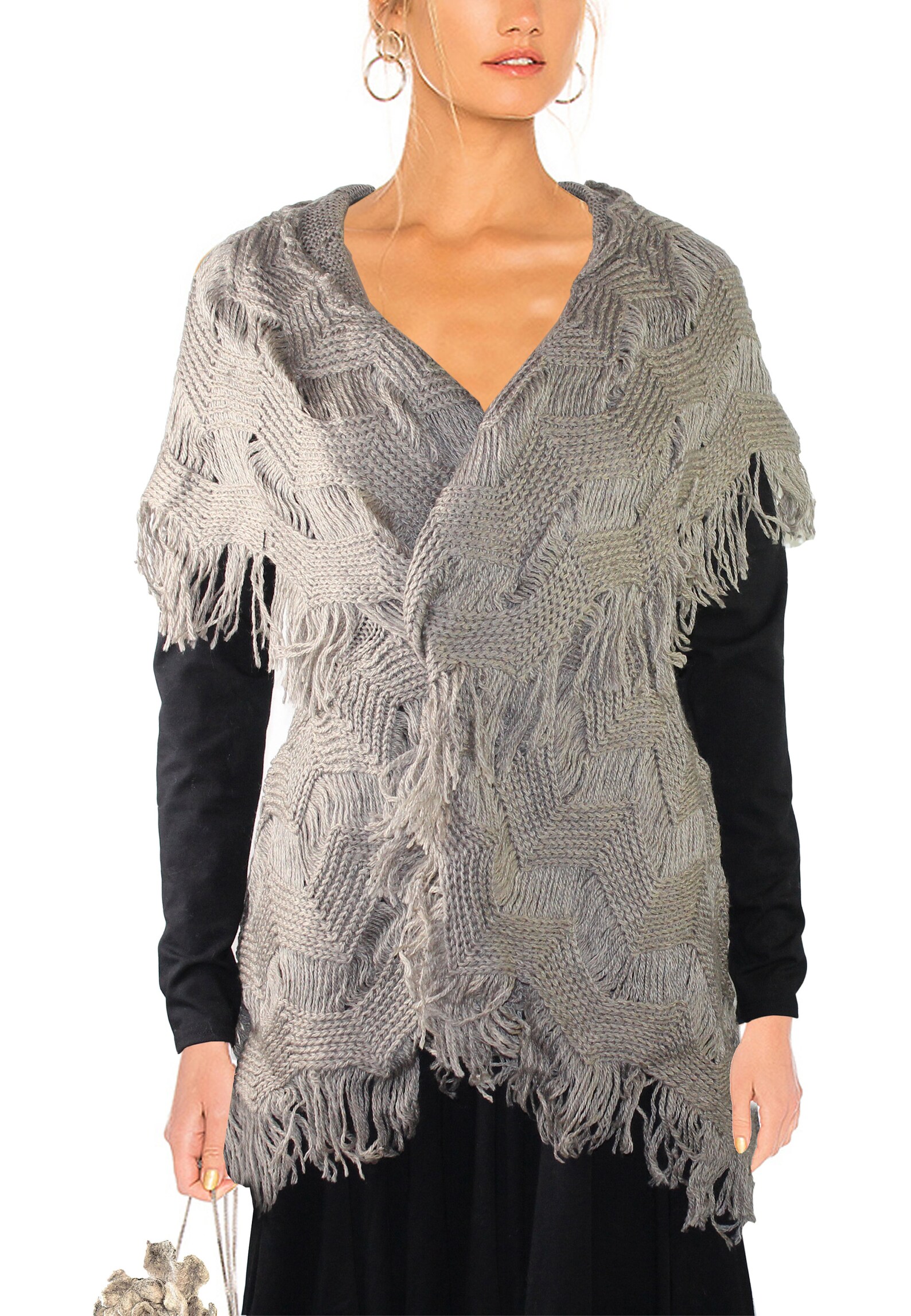 Boho Romantik Fransen Weste Strickjacke Kreisweste Cape Bolero NEU Gr ...