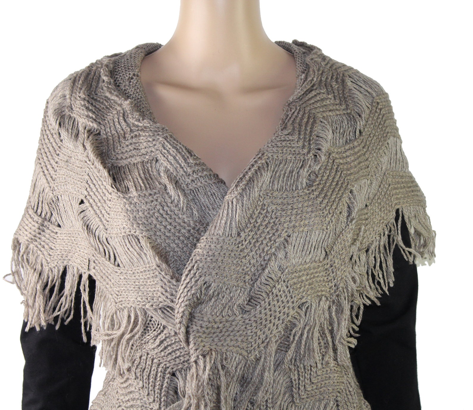 Boho Romantik Fransen Weste Strickjacke Kreisweste Cape Bolero NEU Gr ...