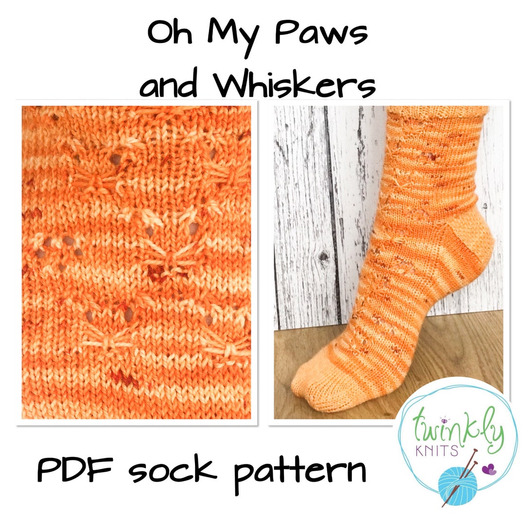 Oh My Paws and Whiskers Sock Pattern, PDF Download, Cat Sock Pattern ...