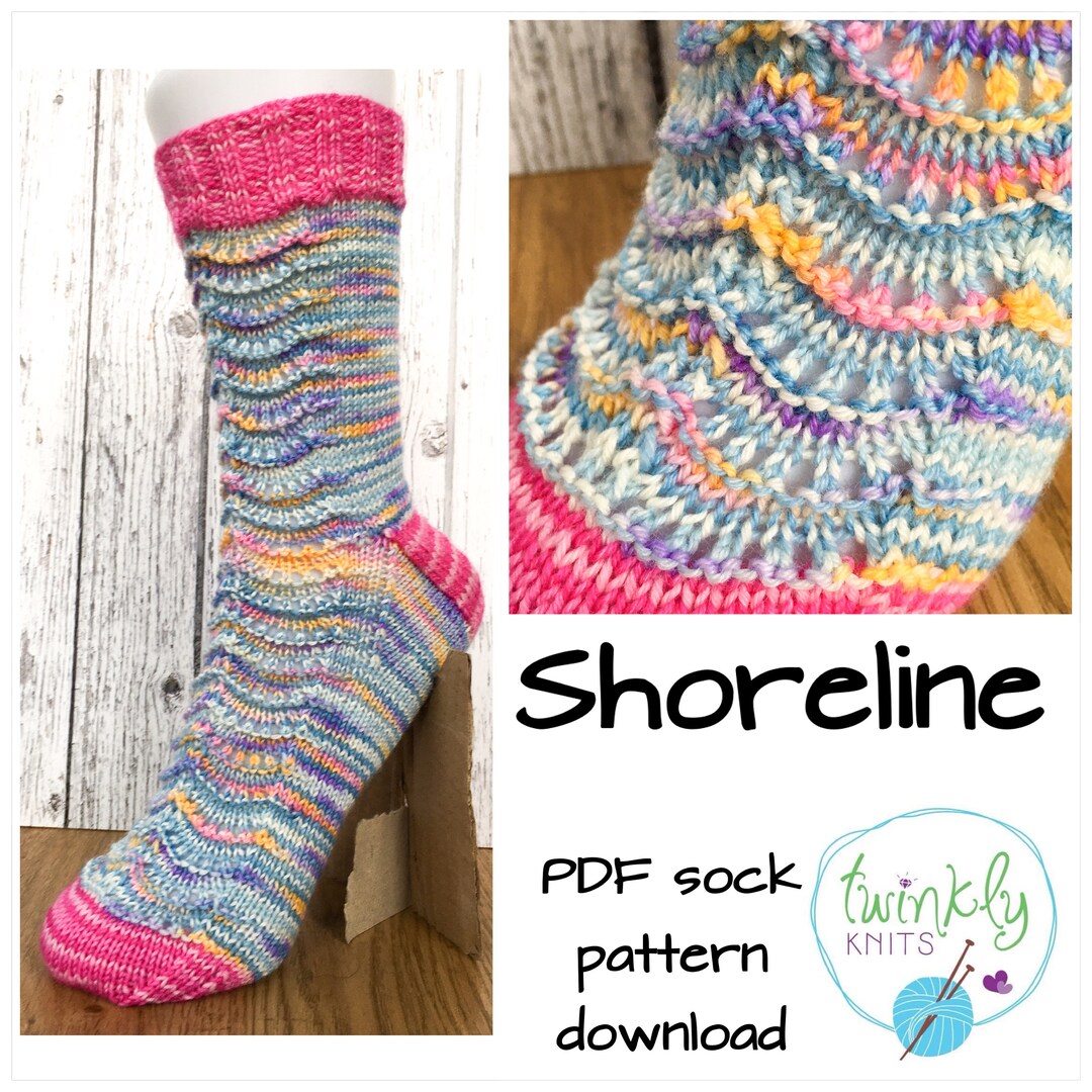 Shoreline Sock Pattern, PDF Download, Cuff Down Wave Sock Pattern ...