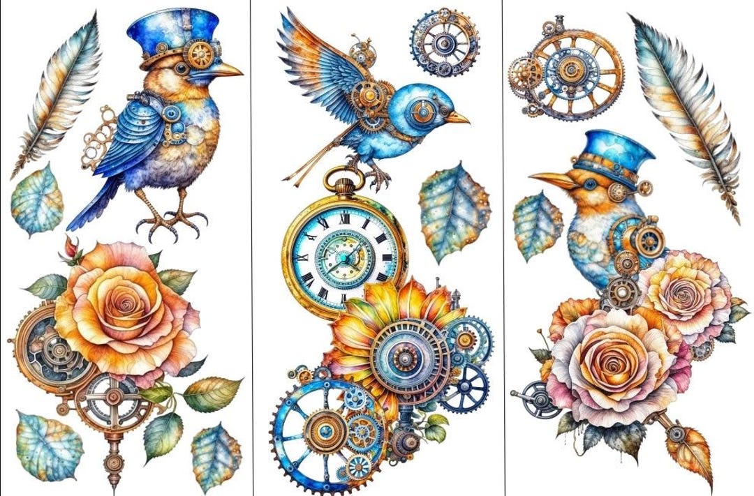 Steampunk Birds Mini Rub-on Transfer Set - Etsy