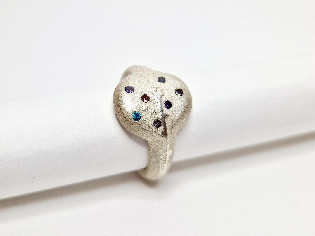 Textured Bulge Ring With CZ Stones: Contemporary Statement Ring - Etsy